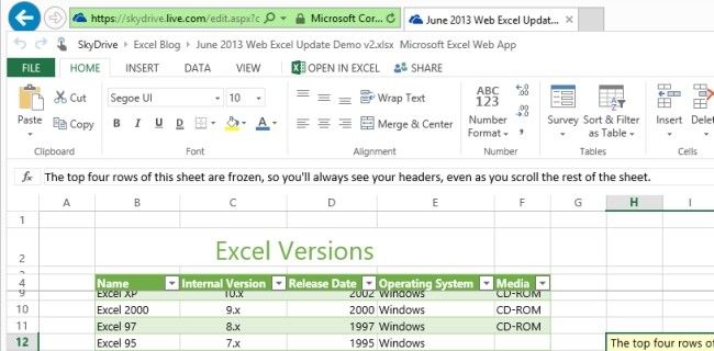 Microsoft aggiorna Excel Web App - Webnews